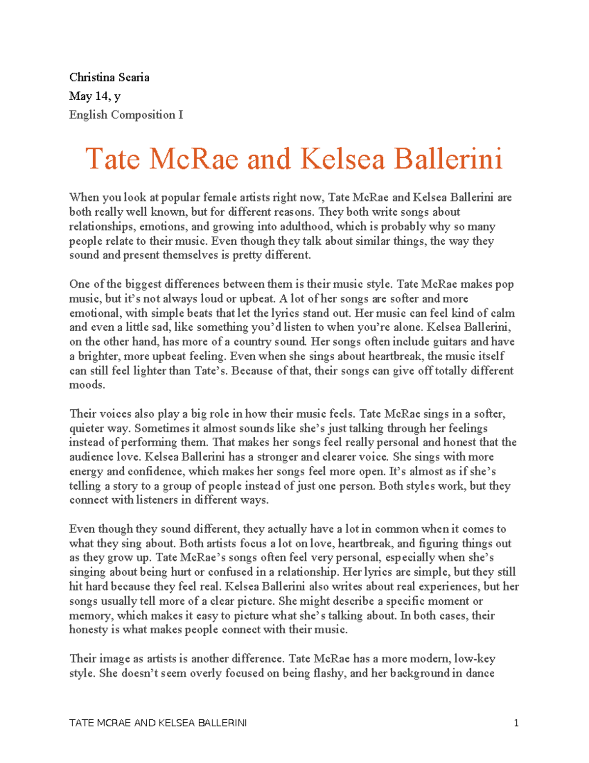 TM and KB Essay: A Comparative Analysis of Tate McRae and Kelsea ...