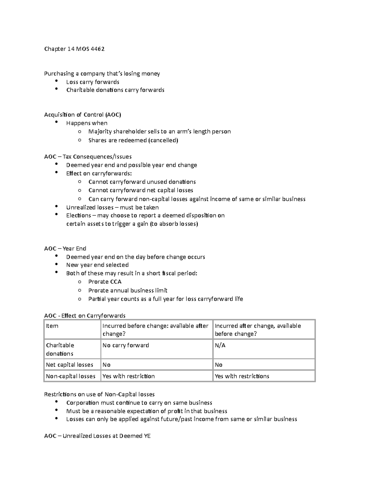 Chapter 14 MOS 4462 - In-Depth Lecture Notes on Corporate Tax Matters ...