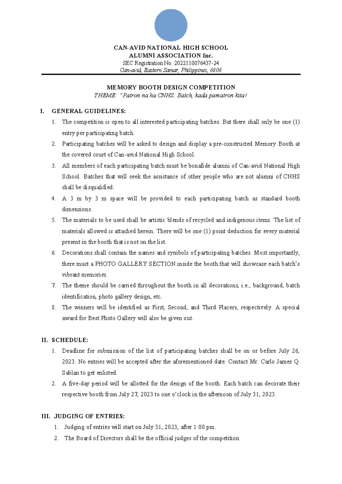 Memory Booth Design Competition Guidelines & Judging Criteria - Studocu
