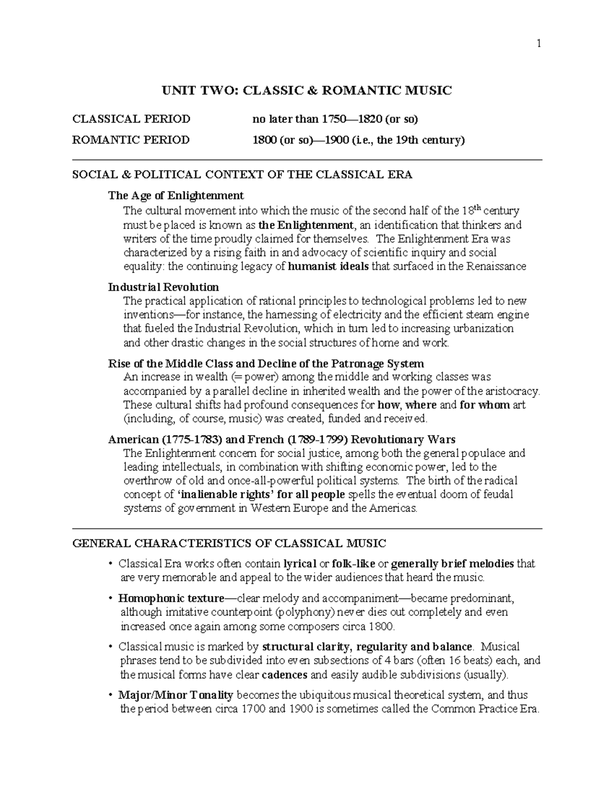 Midterm 2 - Notes on Classical & Romantic Music (MUS 201) - Studocu