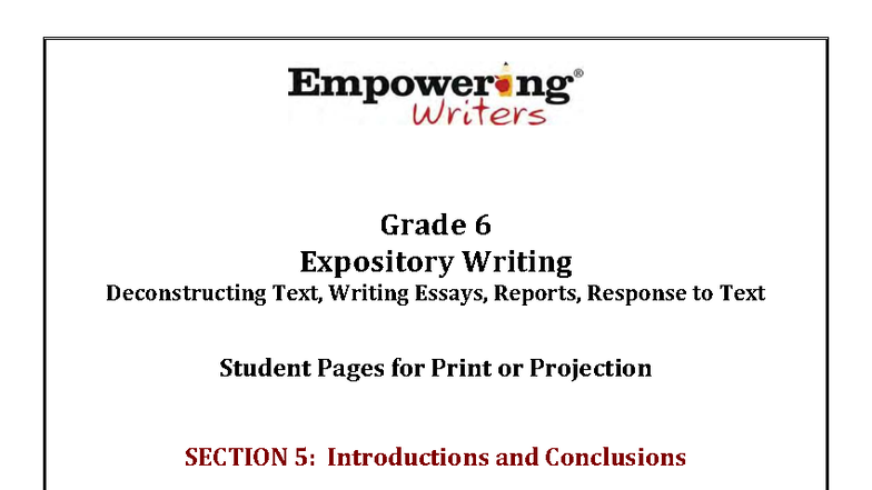 Grade 6 Expository Writing: Crafting Introductions & Conclusions - Studocu
