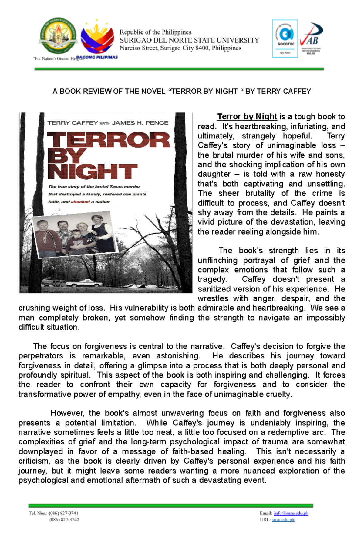 Terror BY Night - This is educational. - A BOOK REVIEW OF THE NOVEL ...