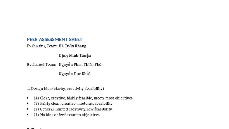 PEER ASSESSMENT SHEET for Activity 2 EN: Team Evaluation Rubric - Studocu