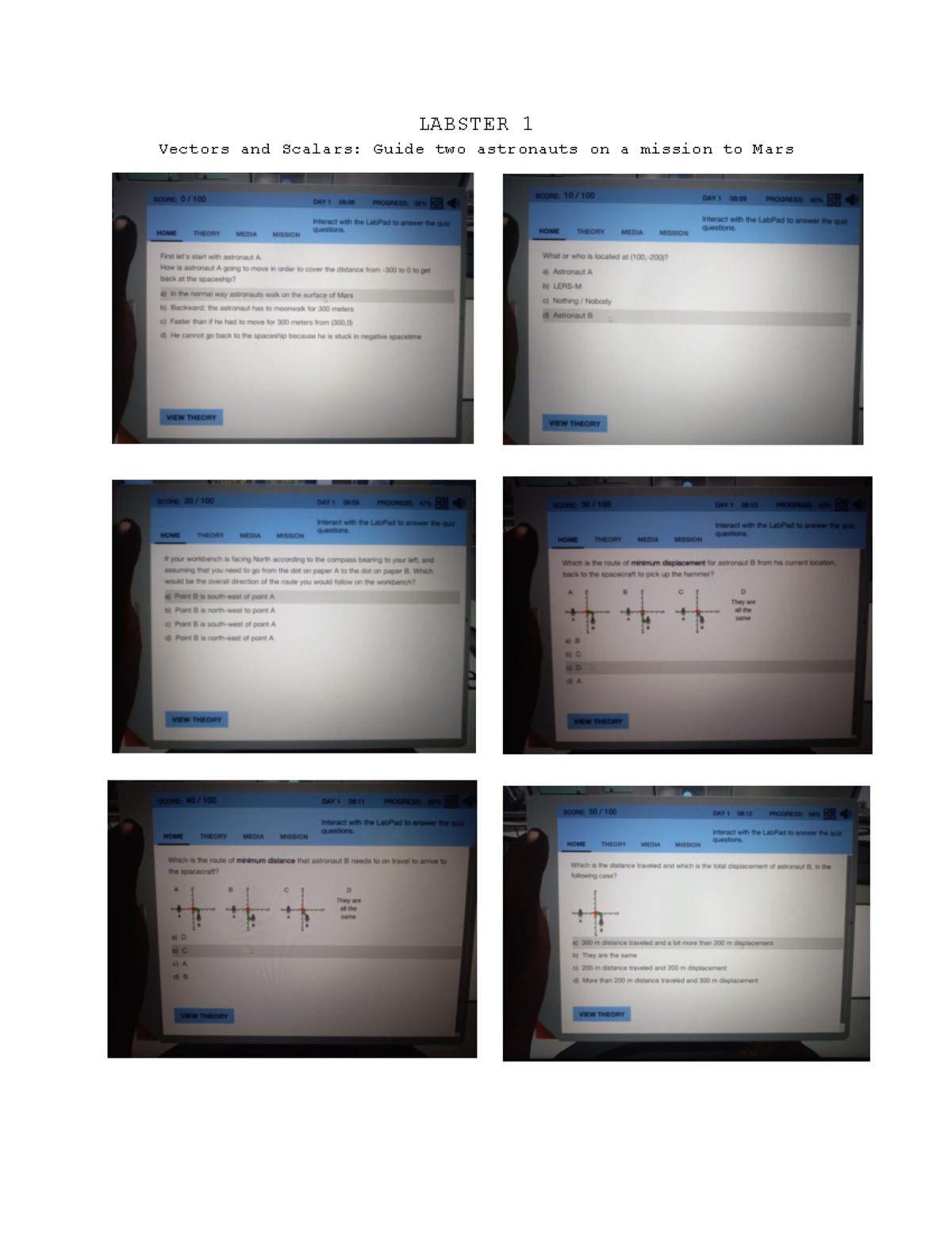 Labster Reviewer Final - LABSTER 1 Vectors and Scalars: Guide two astronauts on a mission to ...