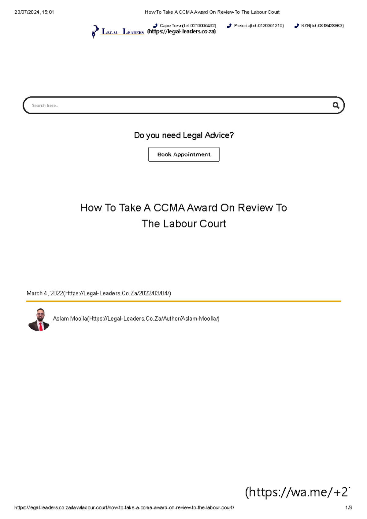 Guide to Taking a CCMA Award Review to the Labour Court - Studocu