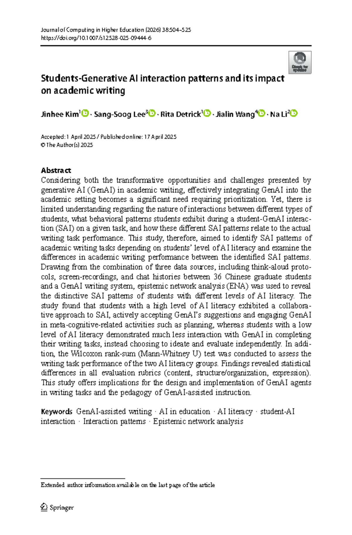 AI's Impact on Academic Writing Skills: SAI Patterns and Literacy ...