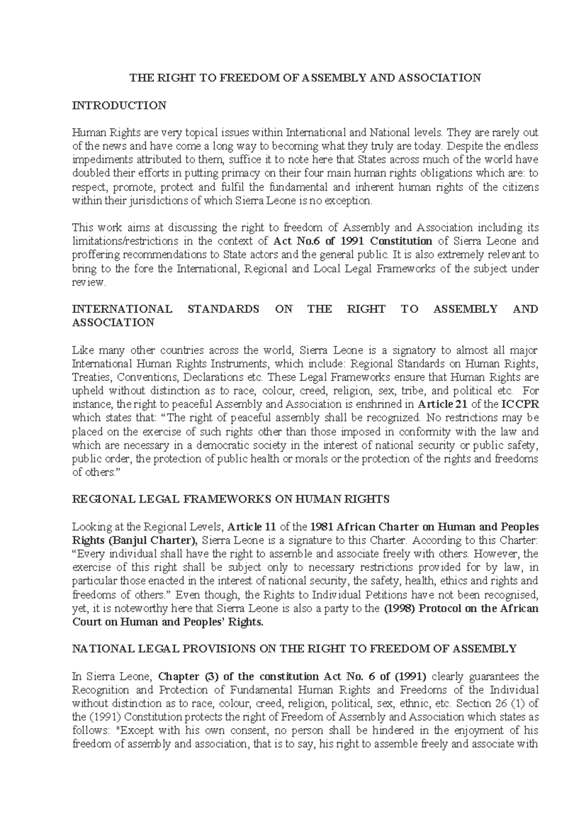 The Right to Freedom of Assembly and Association: A Legal Overview ...
