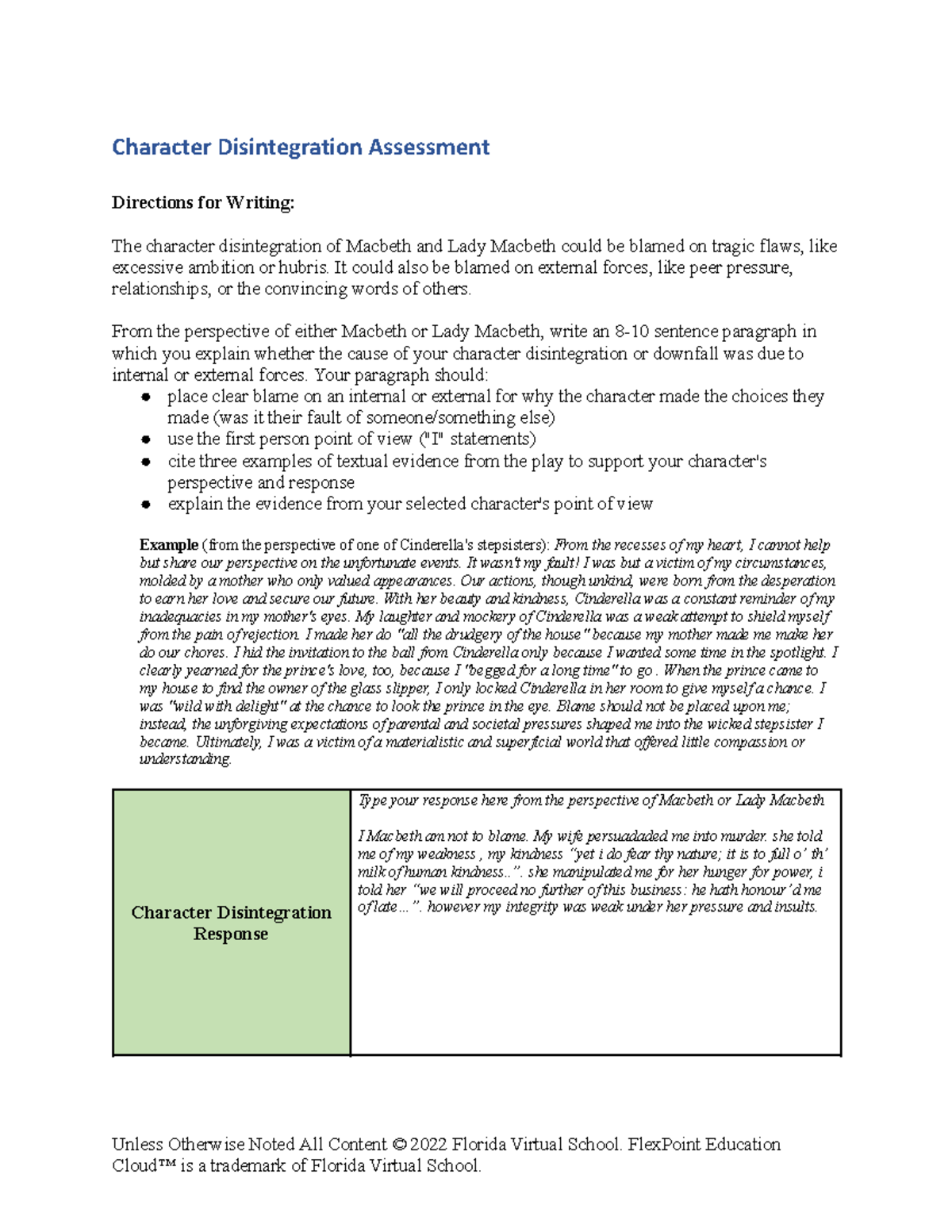 Character disintegration rubric - Character Disintegration Assessment ...