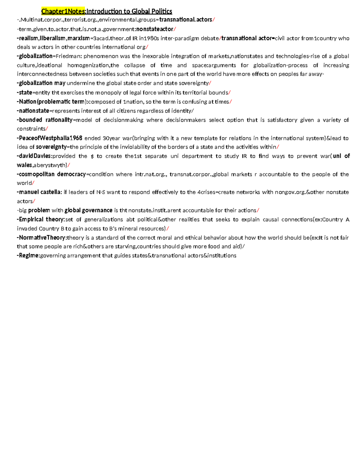 IR 205 Study Guide: Key Concepts in Global Politics and Governance ...
