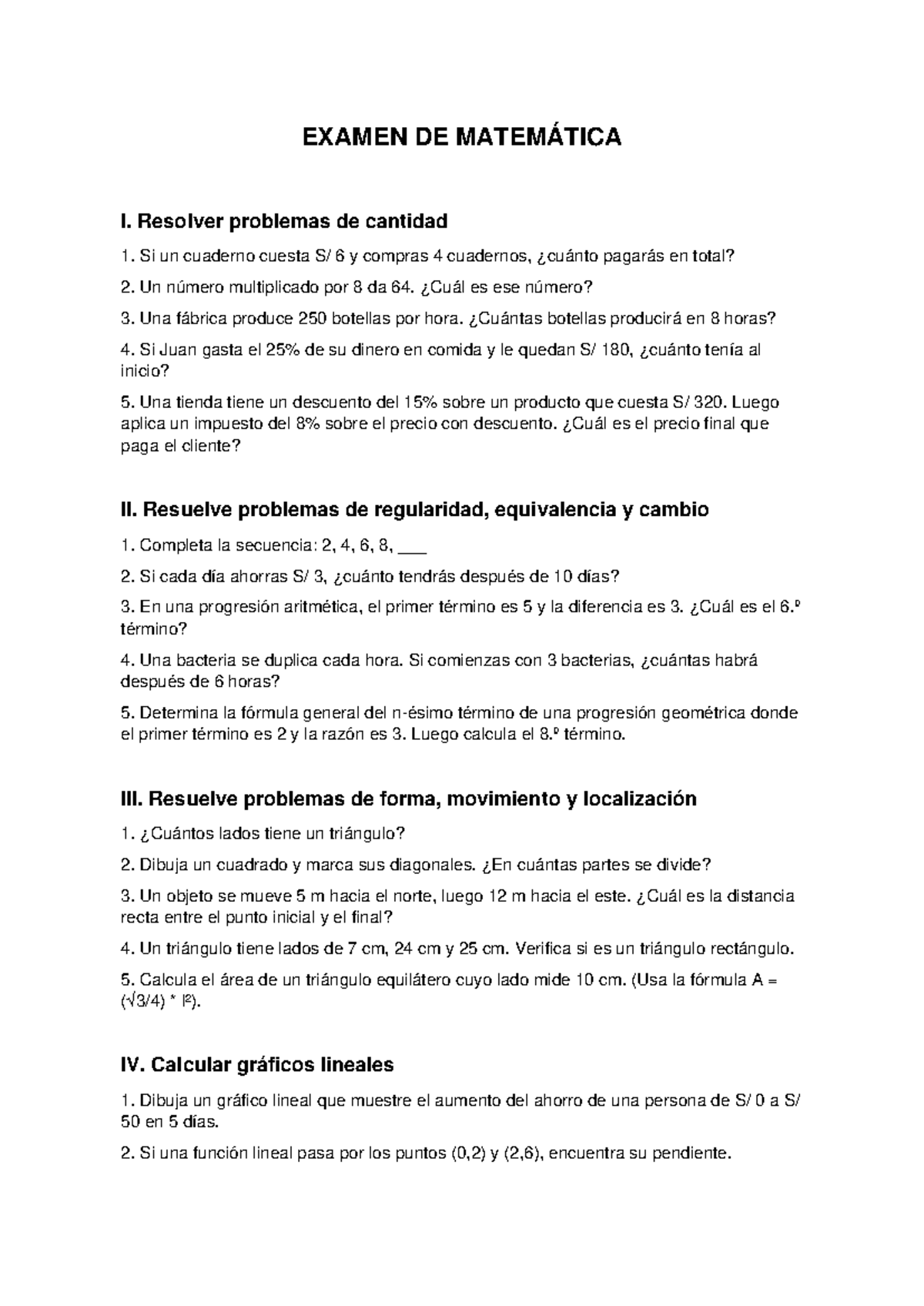 Examen Final de Matemática I: Problemas y Gráficos Lineales - Studocu