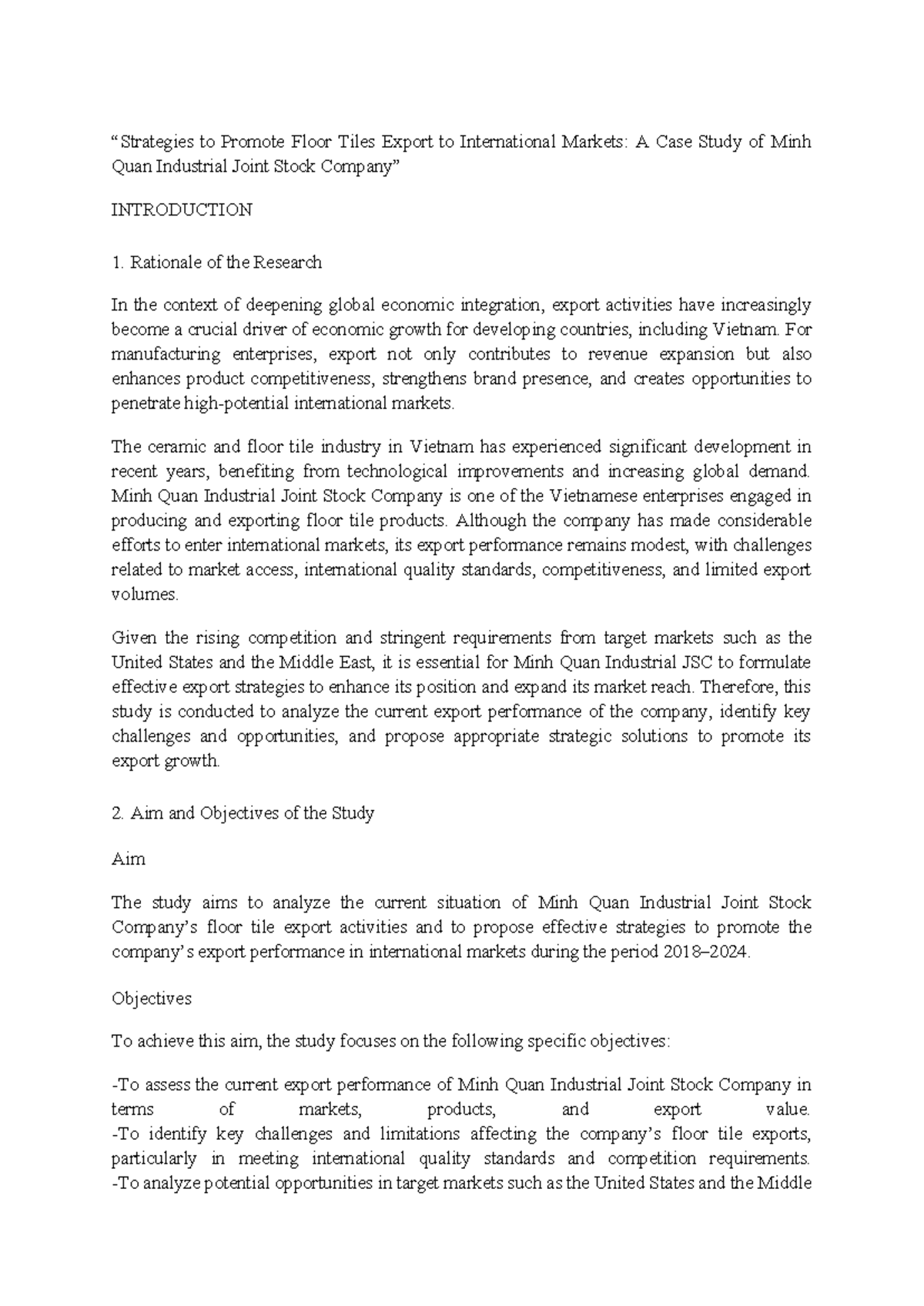 Strategies to Enhance Floor Tile Exports: A Case Study of MQ JSC - Studocu