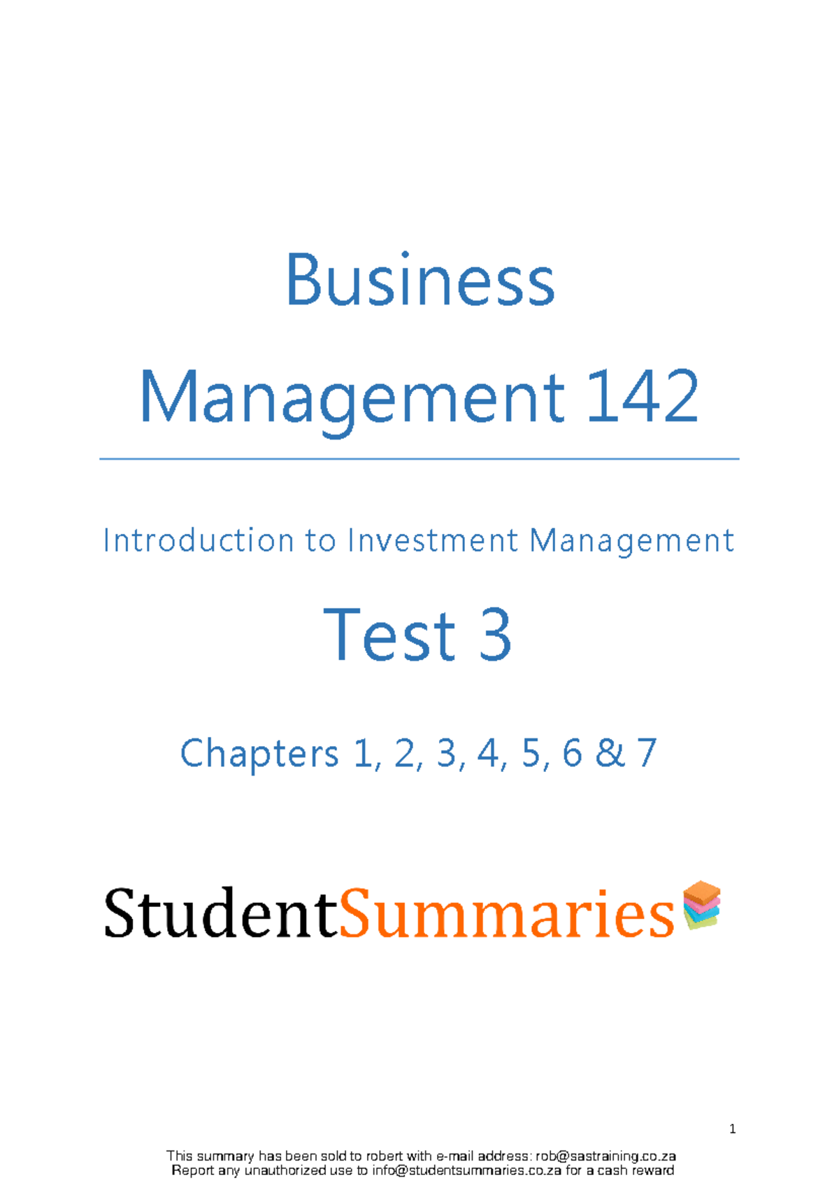 Business Management 142 - 1 Business Management 142 Introduction to ...