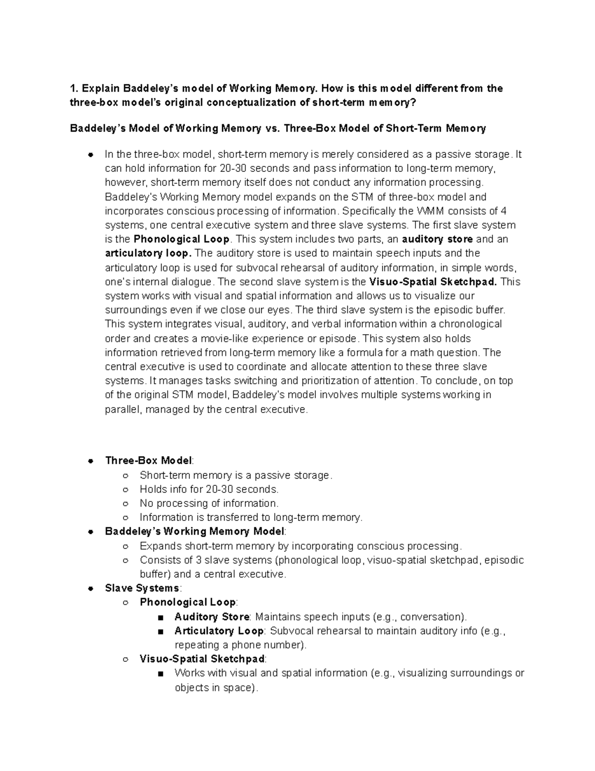 Working Memory Model vs. Classical Conditioning: Key Concepts Explained - Studocu