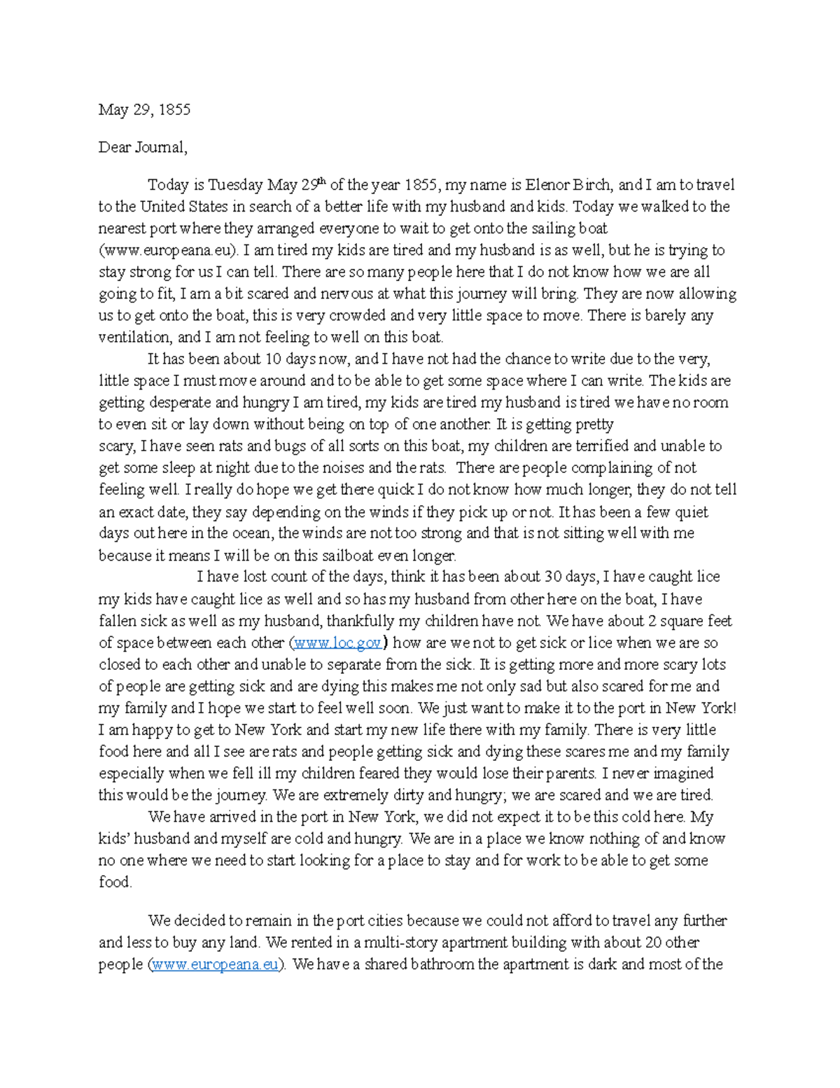 Historical Journal - May 29, 1855 Dear Journal, Today is Tuesday May ...