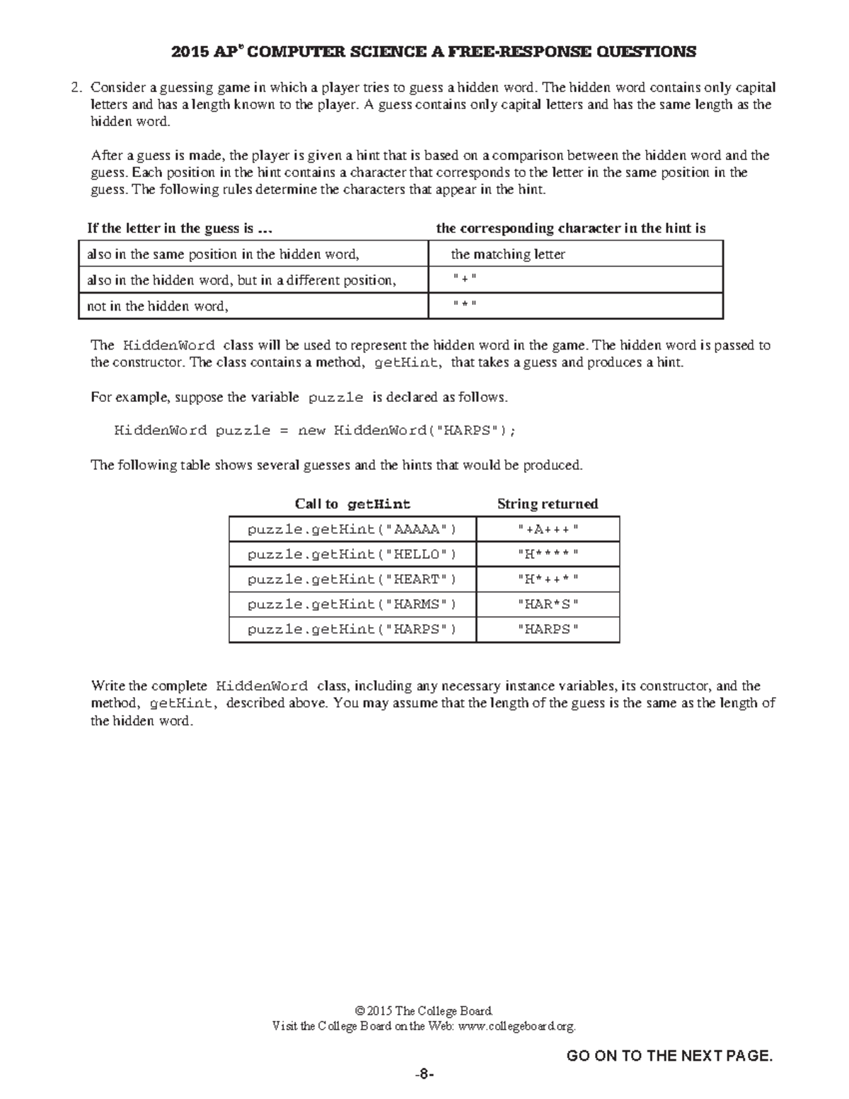 CS A Final Exam: Hidden Word Game Implementation - Studocu