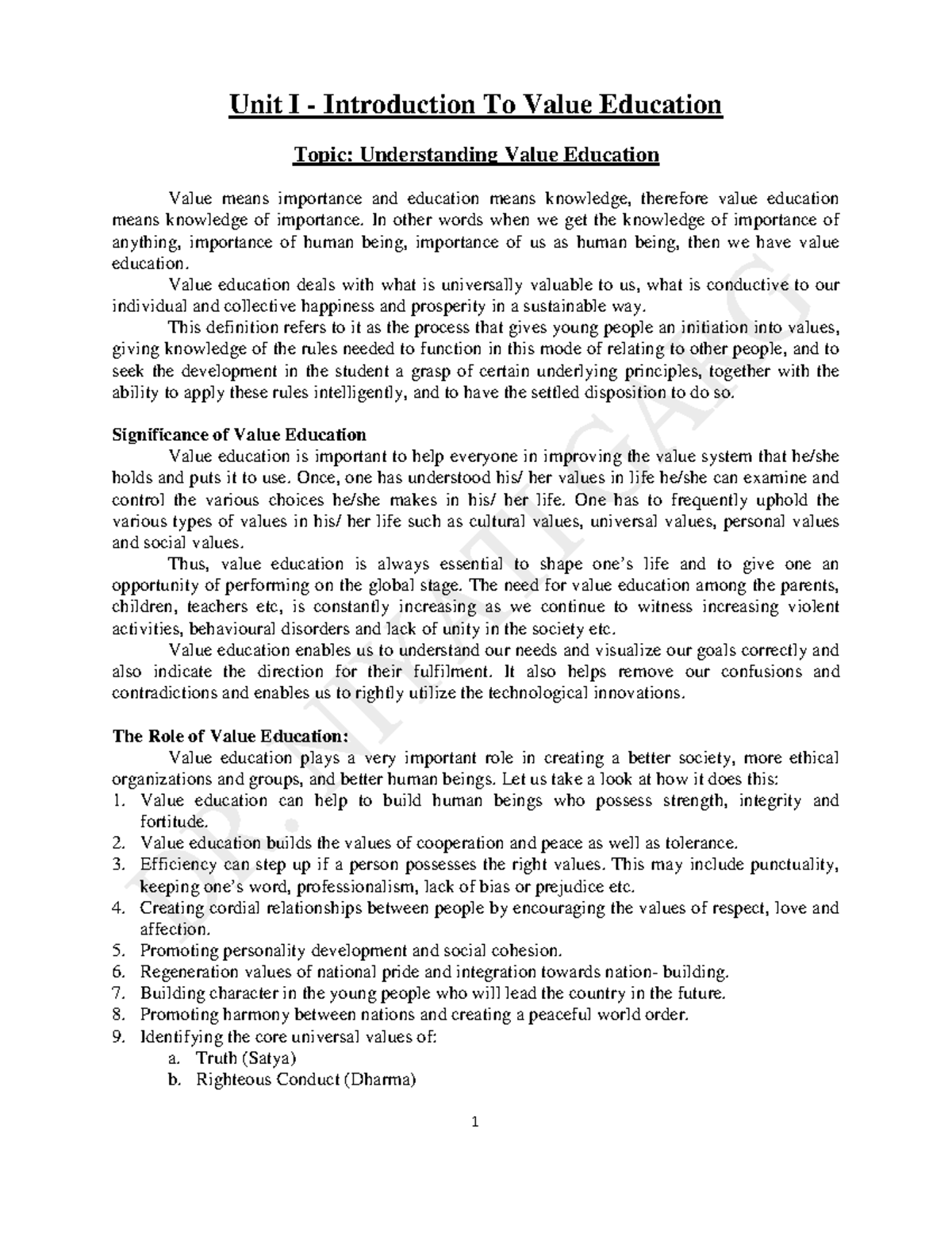 UNIT I Introduction OF Value Education - Unit I - Introduction To Value ...