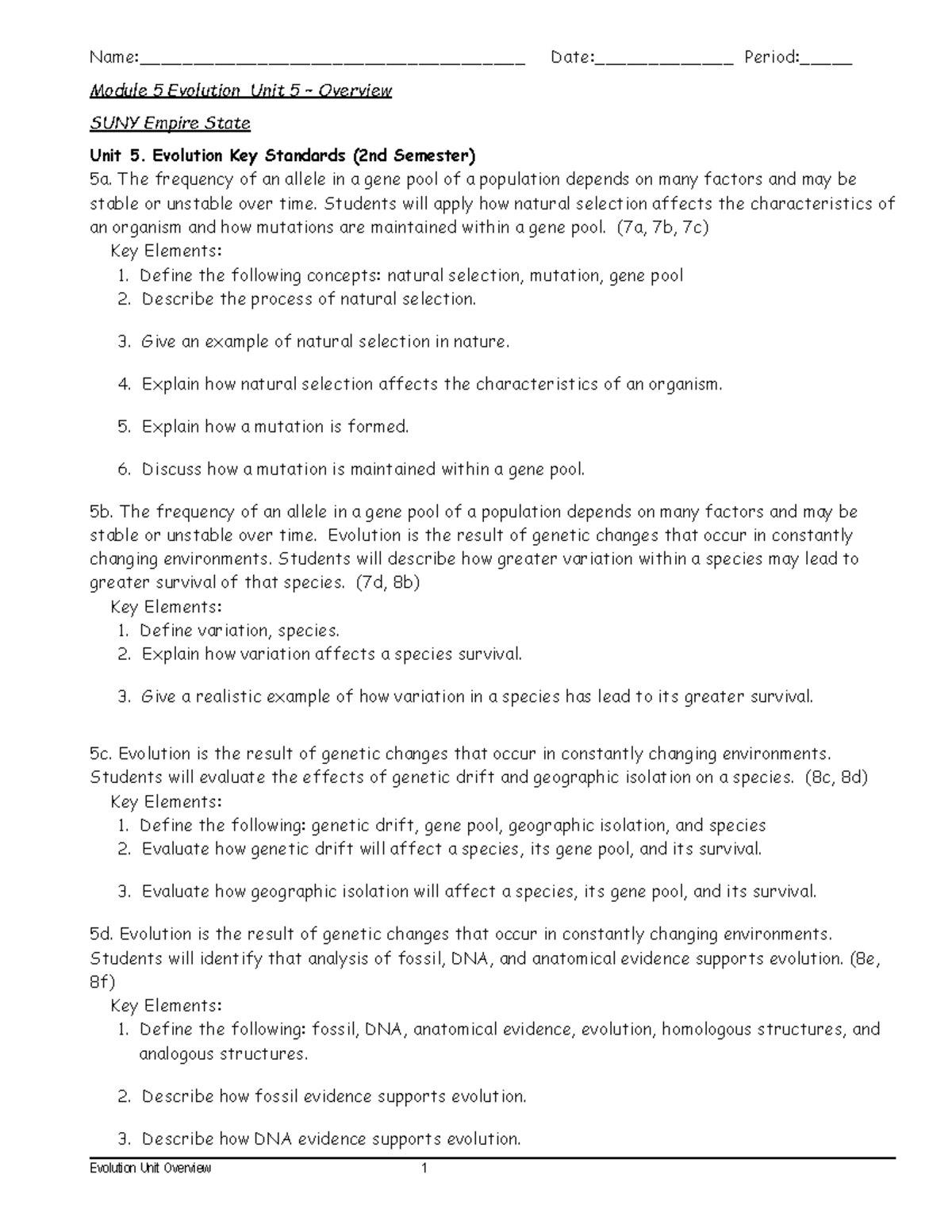 Evolution Practice Materials Module 5 - Name ...