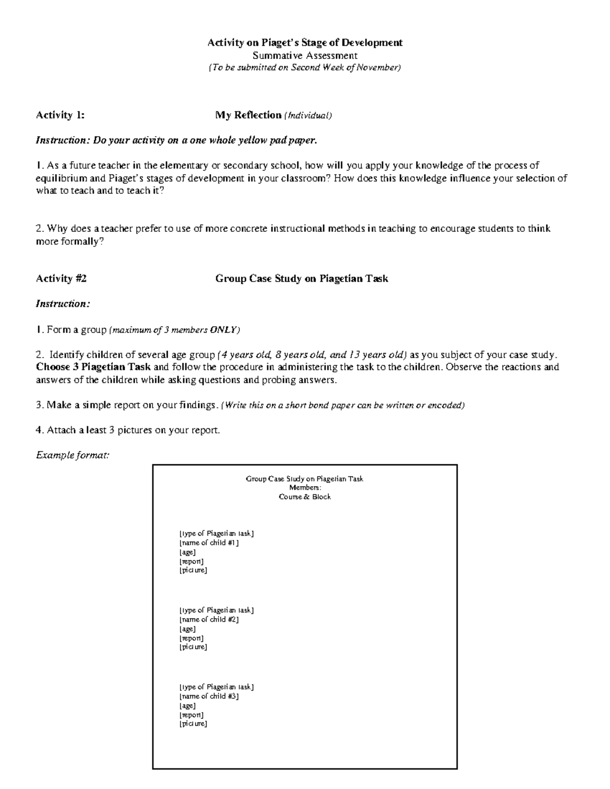 Activity on Piagets Cognitive Development SEMI Final - Activity on ...