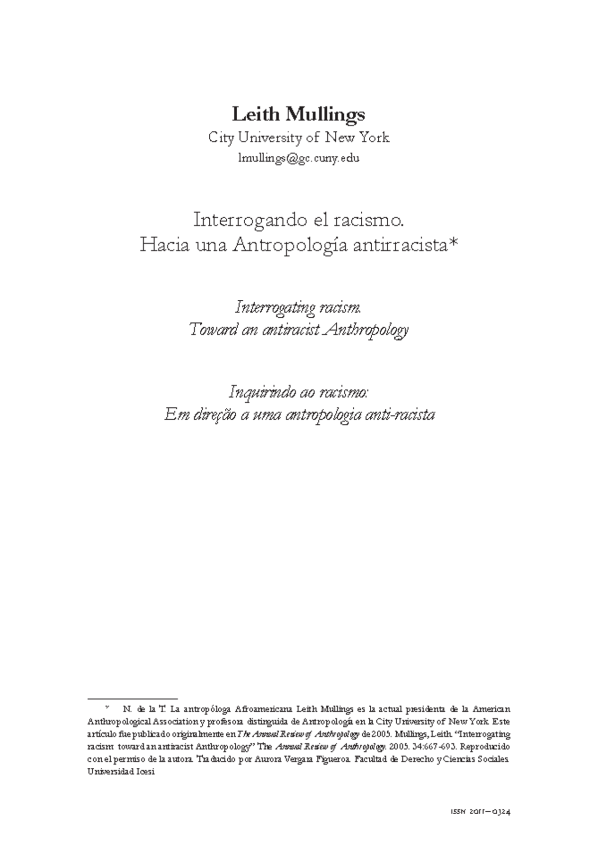 Mullins - ISSN 2011– 0324 * N. de la T. La antropóloga Afroamericana ...
