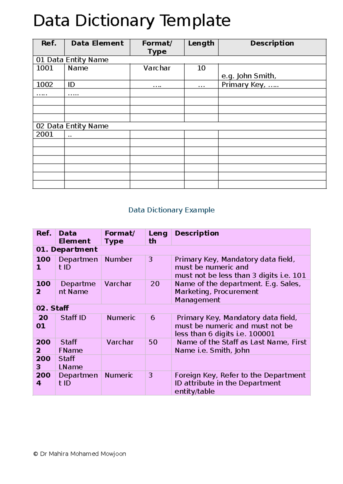 Data Dictionary Template V3: Elements & Examples - Studocu
