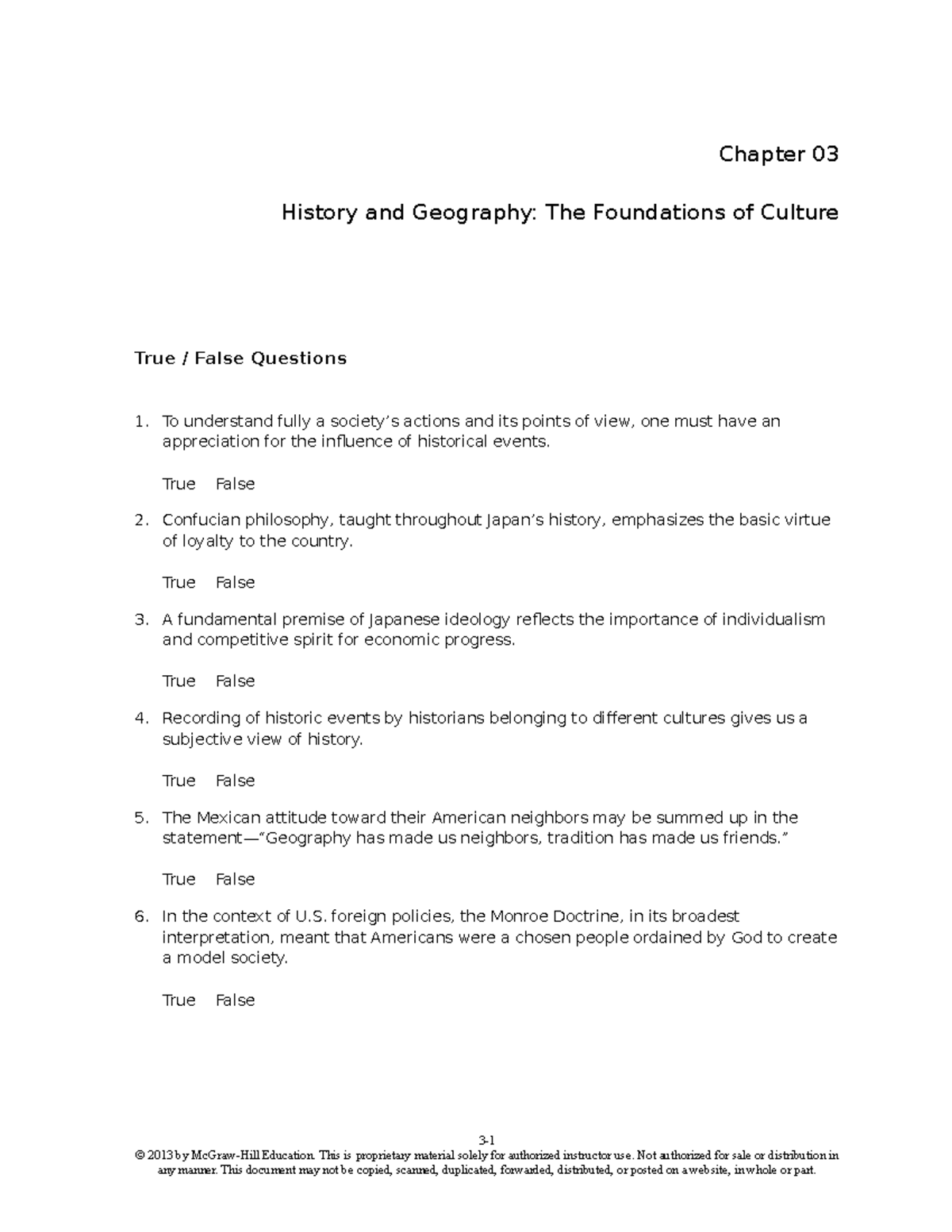 TBChap 003 - Testbank - Chapter 03 History and Geography: The ...