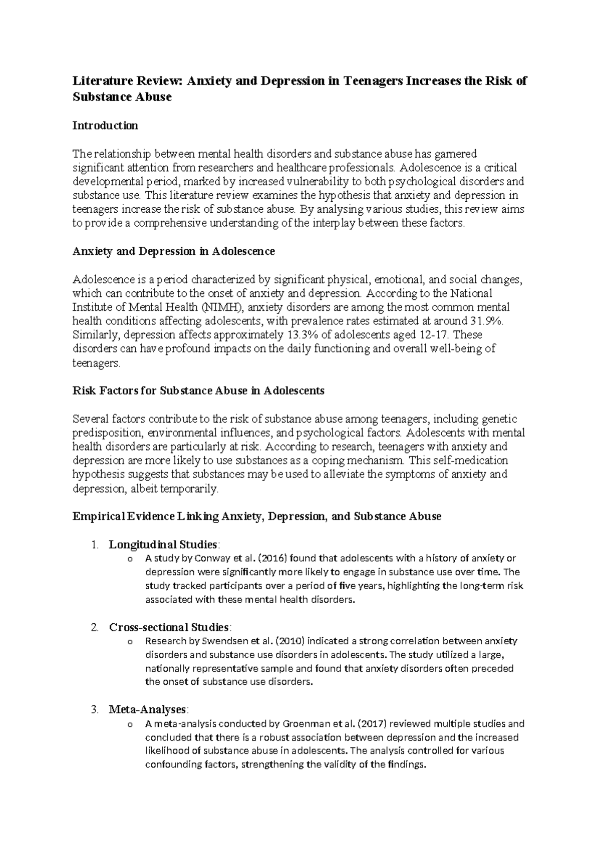 Literature Review- Psychology - Literature Review: Anxiety and ...