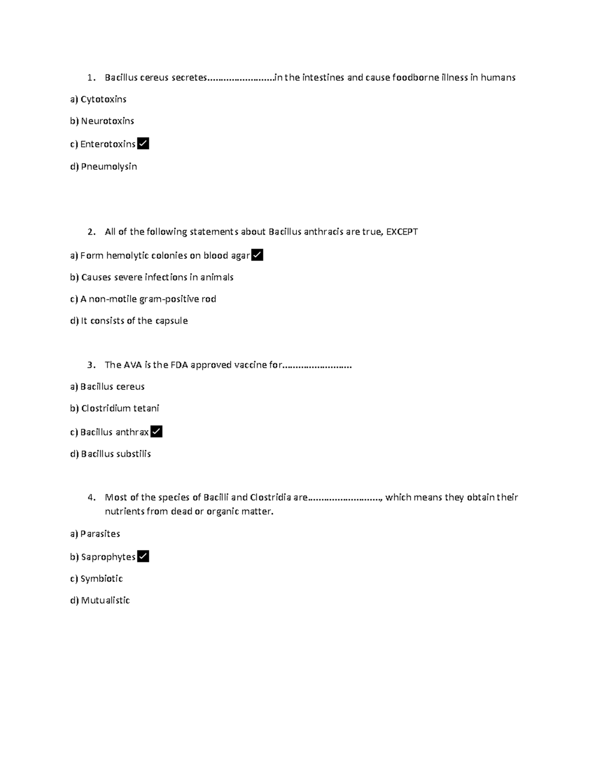 Bacillus MCQ - Medical Microbiology Exam Review - Studocu