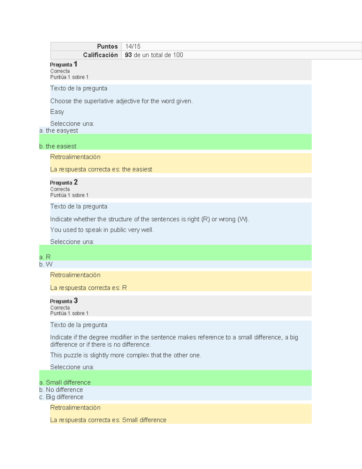 Repaso del 3er Examen: Adjetivos Comparativos y Superlativos - Studocu