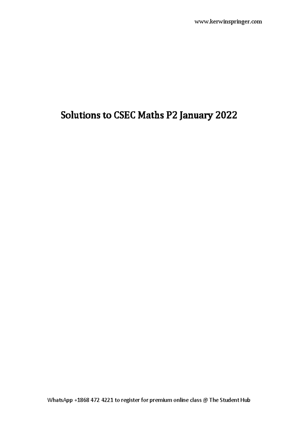 CSEC Maths P2 Jan 2022: Complete Solutions & Explanations - Studocu