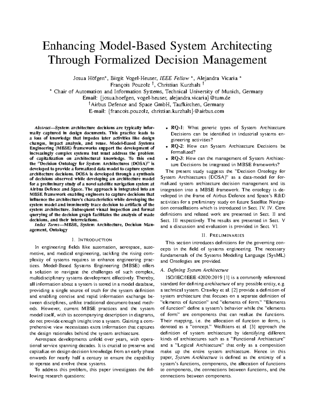 Höfgen 2024 CASE24 MBSE System Architecture Decision - Enhancing Model-Based System Architecting ...