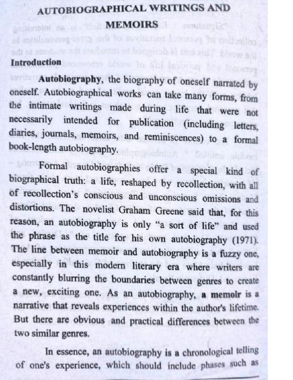 Autobiography and Memories: A Personal Reflection - Studocu
