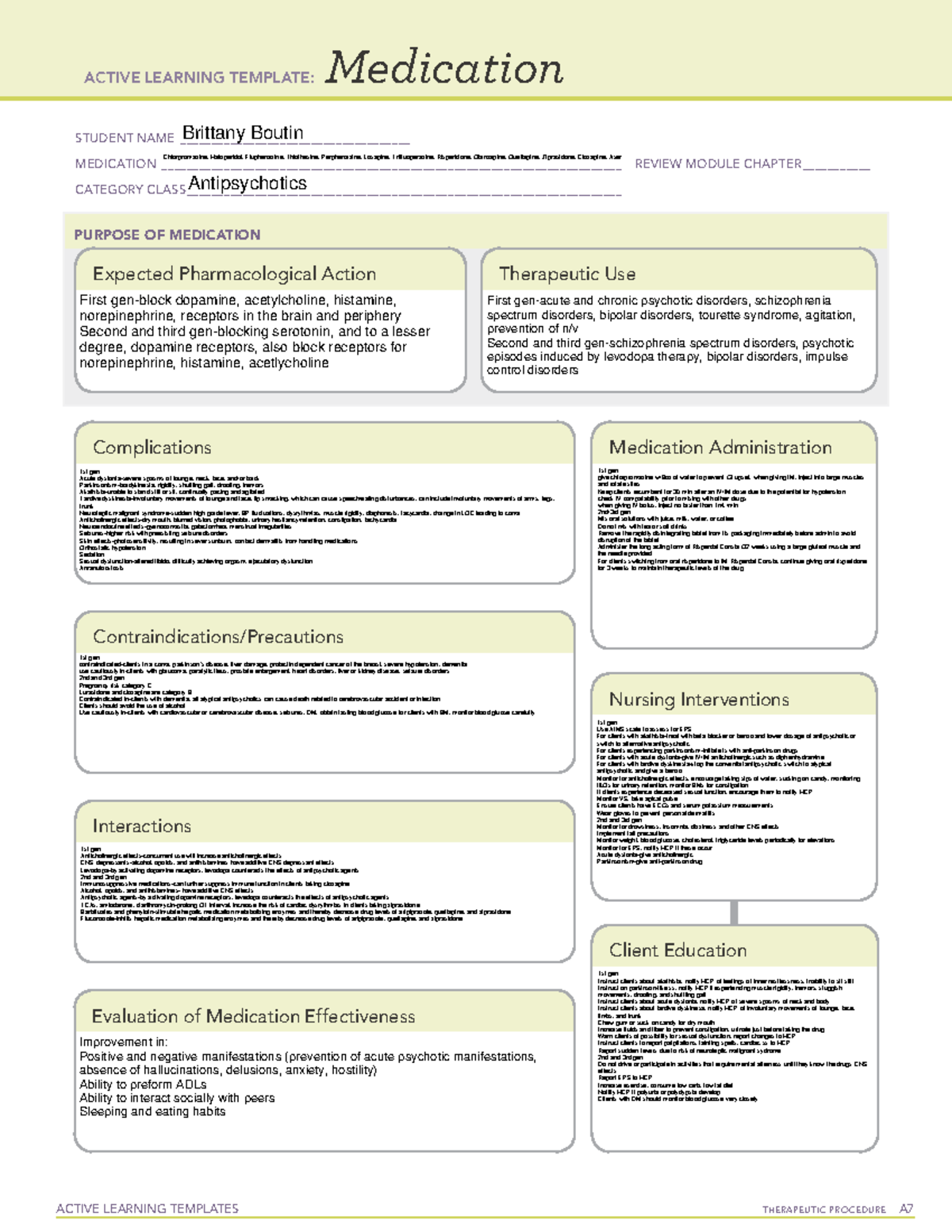 Antipsychotics Med Card - Psych ATI Active Learning Template - Studocu