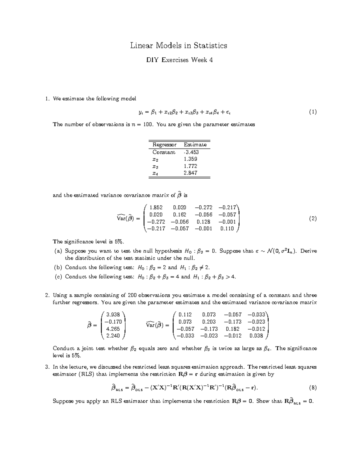 LM W4 DIY - Linear Models in Statistics Exercises - Studeersnel