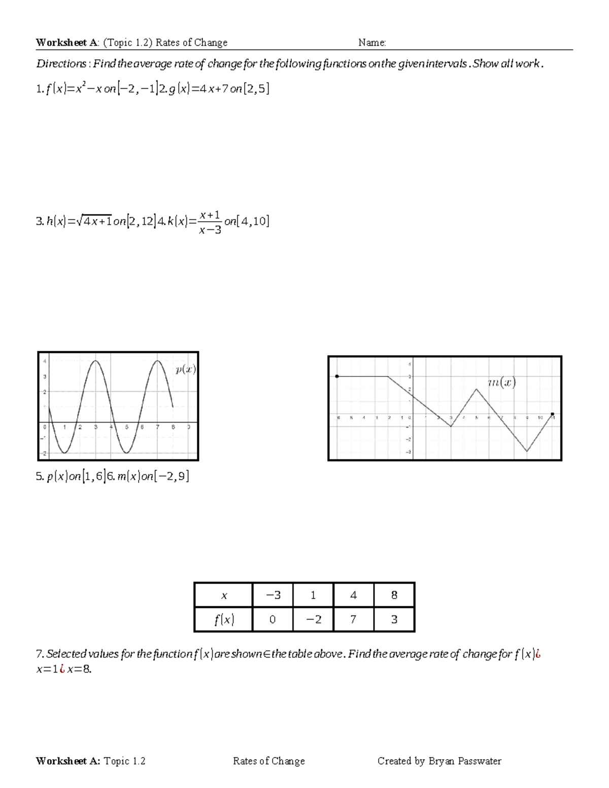 Worksheet A: Topic 1.2 Rates of Change Homework - Studocu