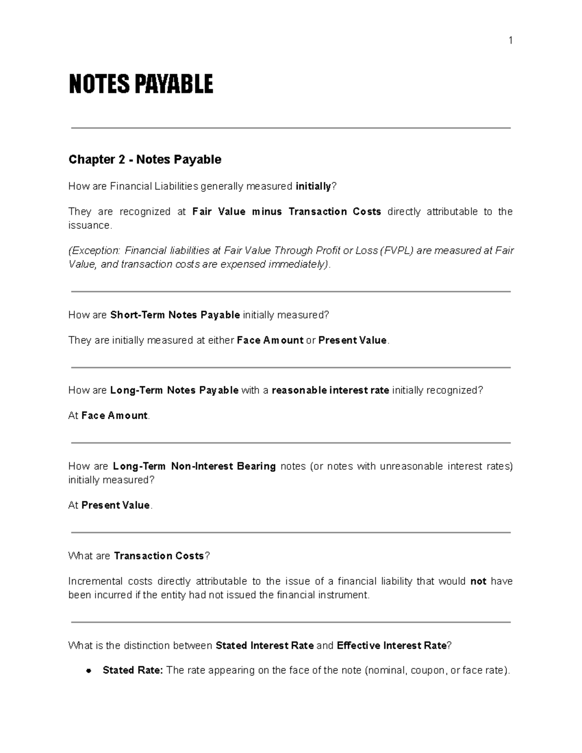 Quick Notes Payable: Chapter 2 Overview of Financial Liabilities - Studocu