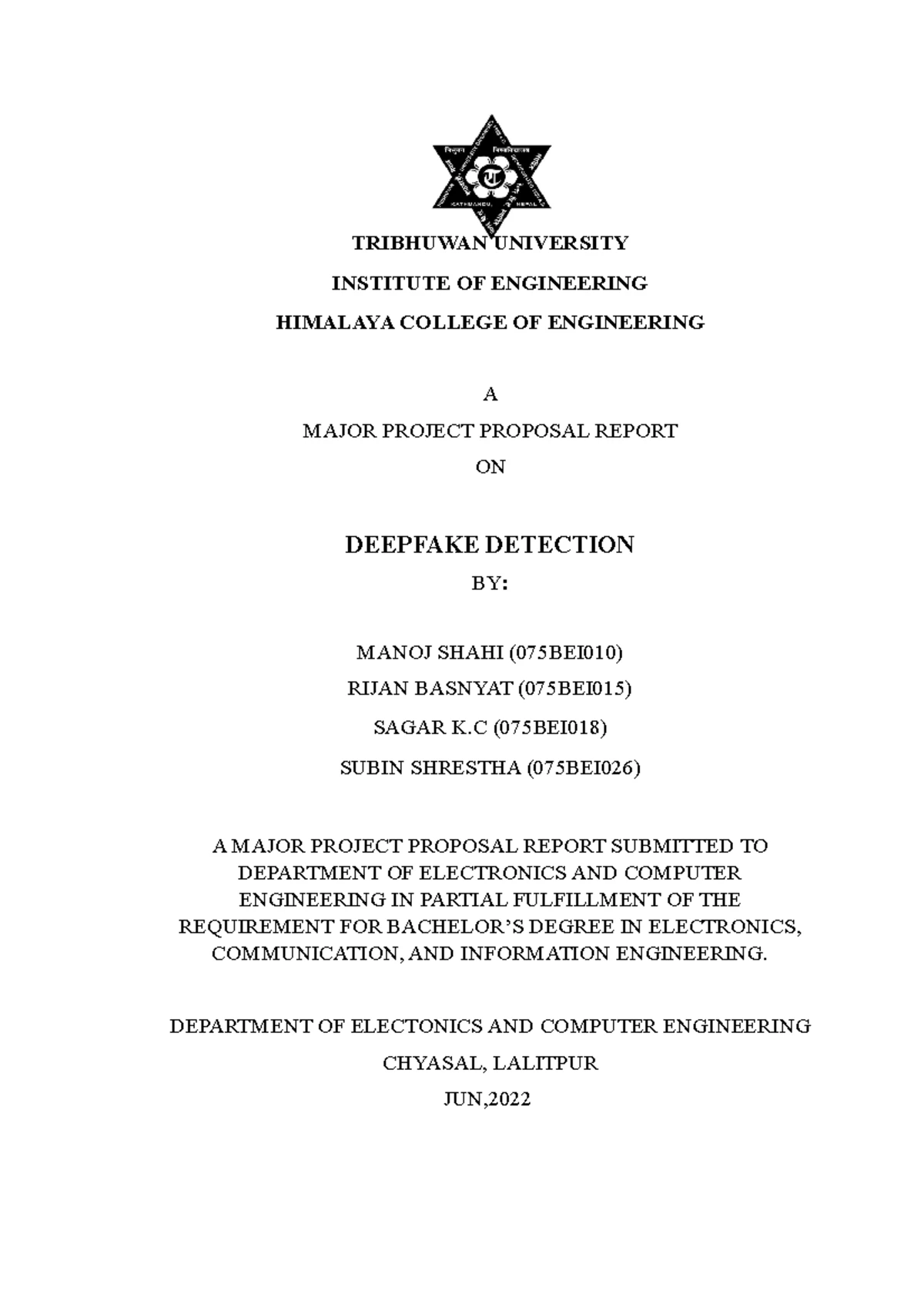 Deepfake detection - My project report - TRIBHUWAN UNIVERSITY INSTITUTE OF ENGINEERING HIMALAYA ...
