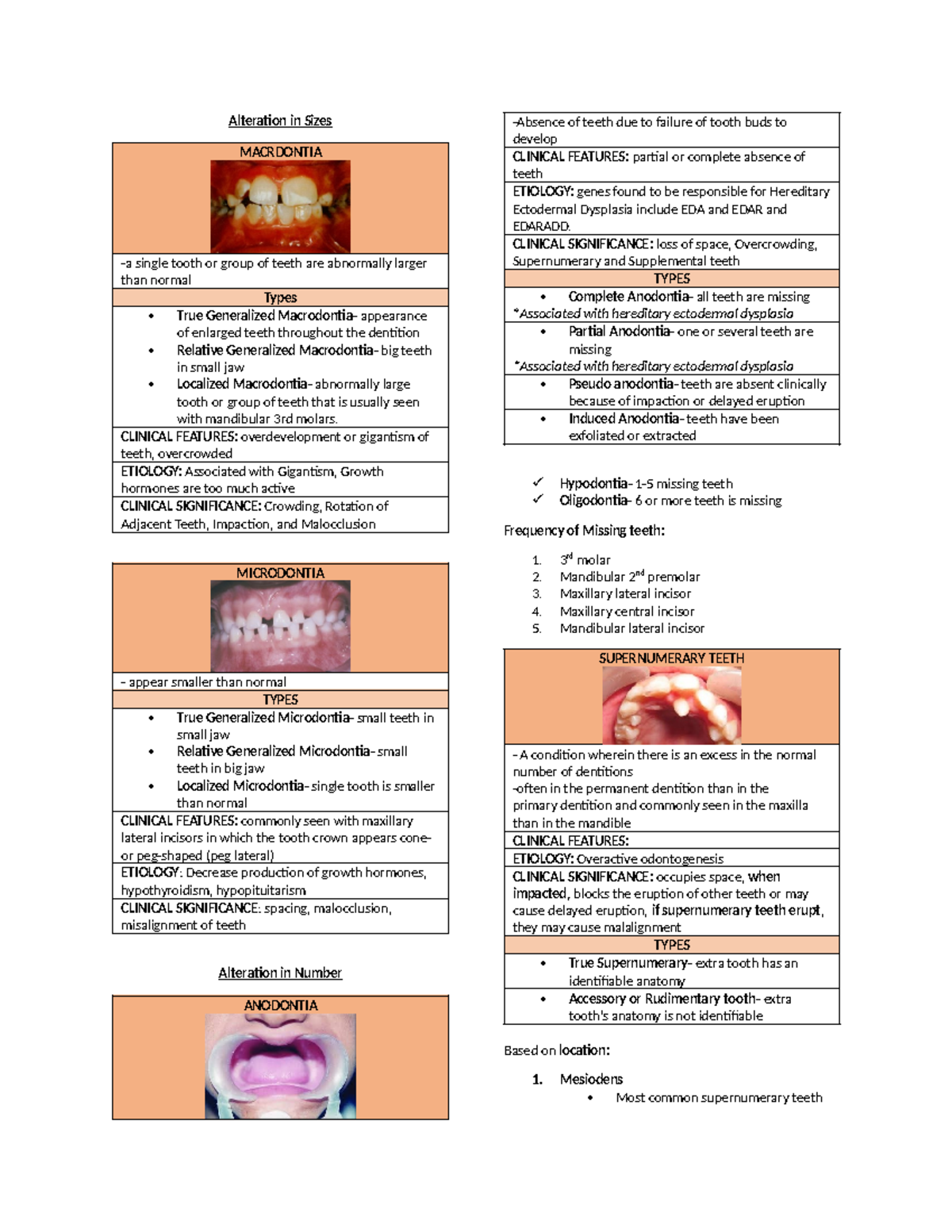 Opathhhhh - notes - Alteration in Sizes MACRDONTIA -a single tooth or ...