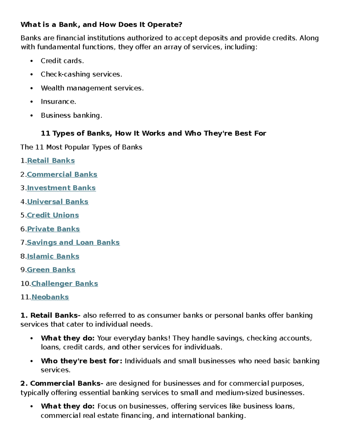11 types of banks - tite - What is a Bank, and How Does It Operate ...