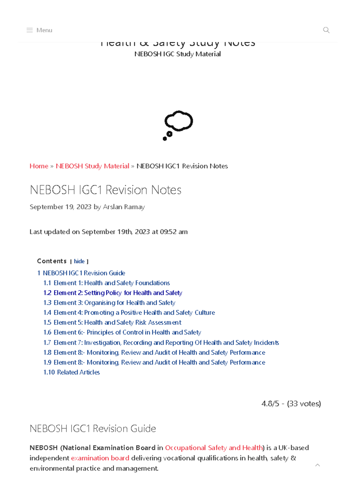 NEBOSH IGC1 Revision Notes: Comprehensive Study Guide for Success - Studocu