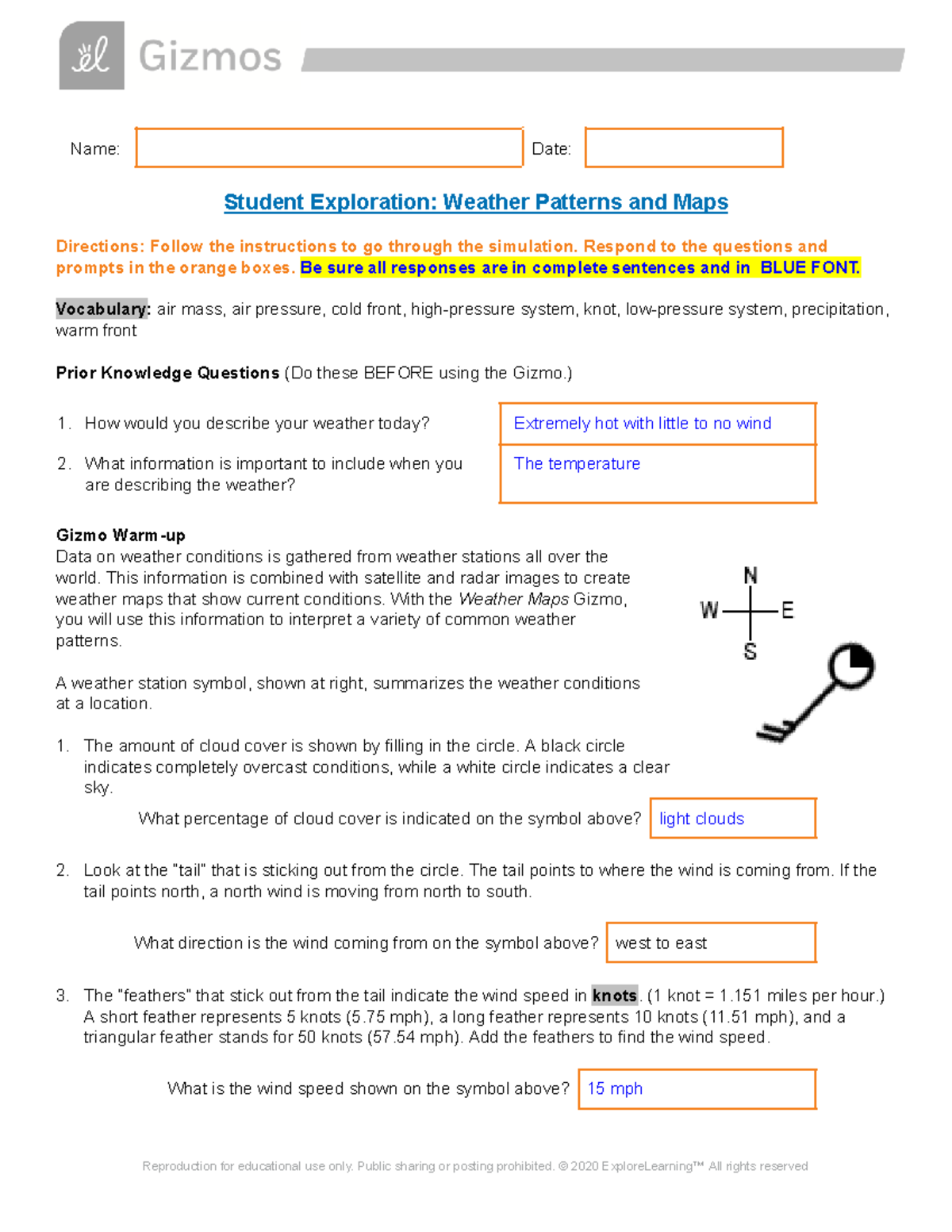 Copy of Weather Patterns and Maps - Name: Date: Student Exploration ...