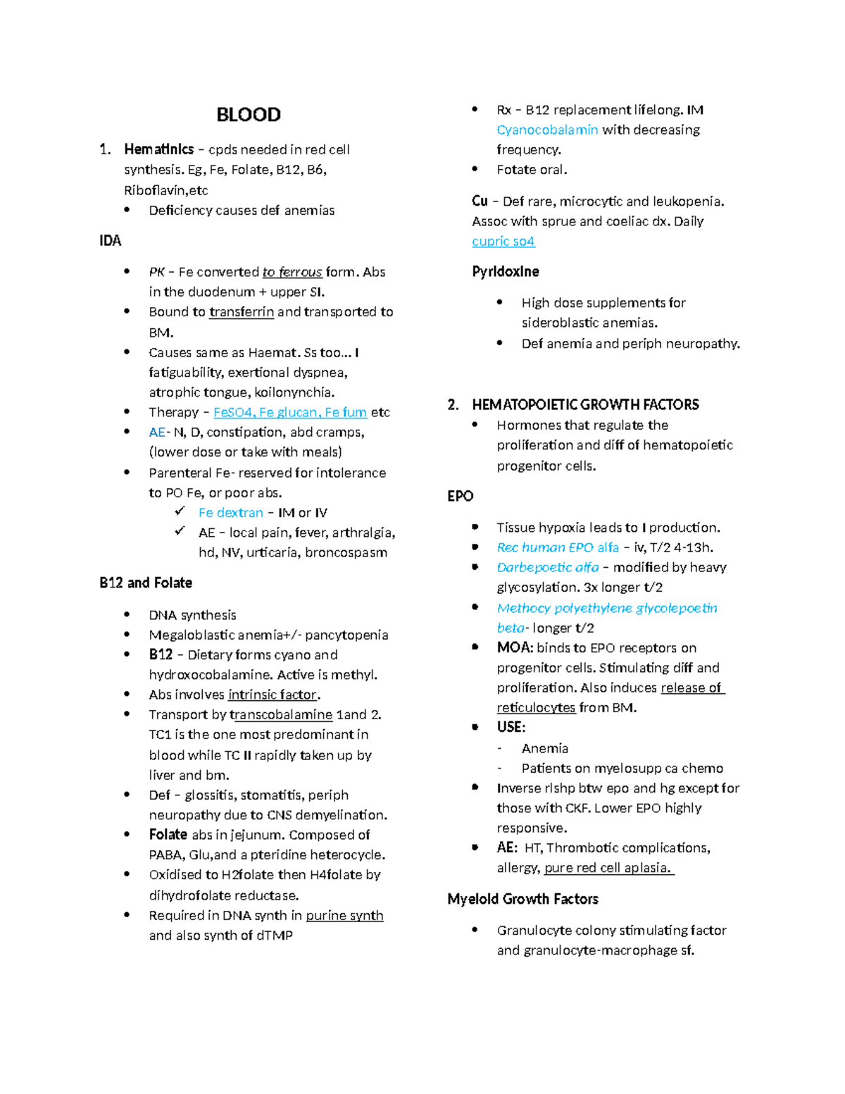 BLOOD 1: Hematinics, Growth Factors, and Antiplatelet Agents Overview ...