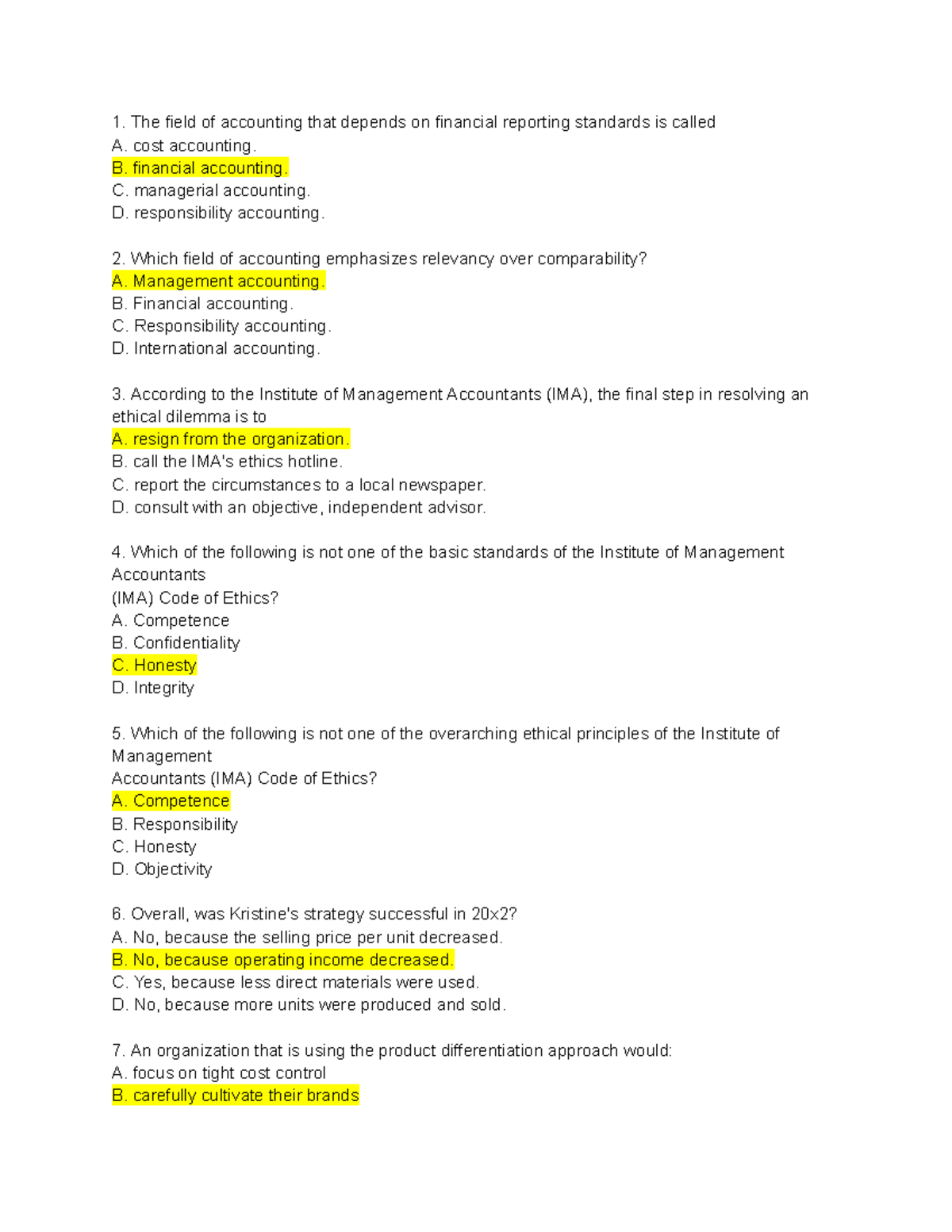 MS - Multiple Choice Questions on Accounting Principles and Ethics ...
