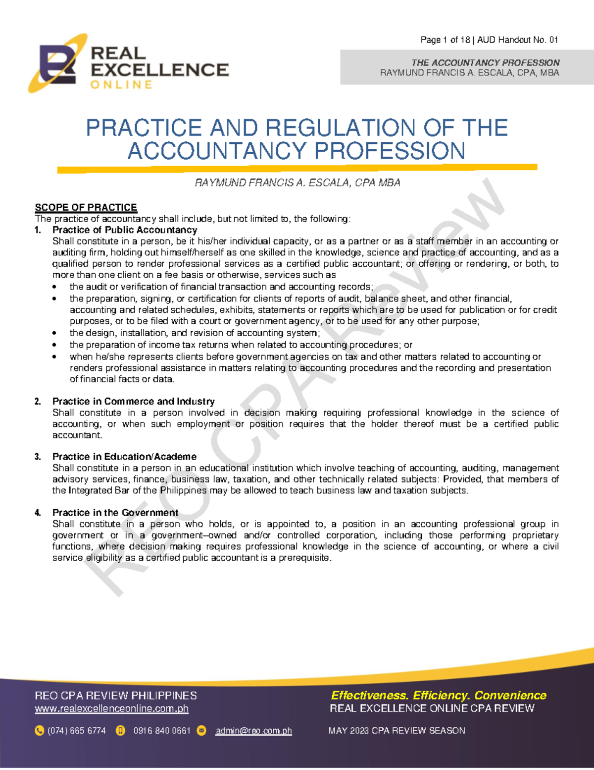 01 REO CPA Review: Practice & Regulation in the Accountancy Profession ...