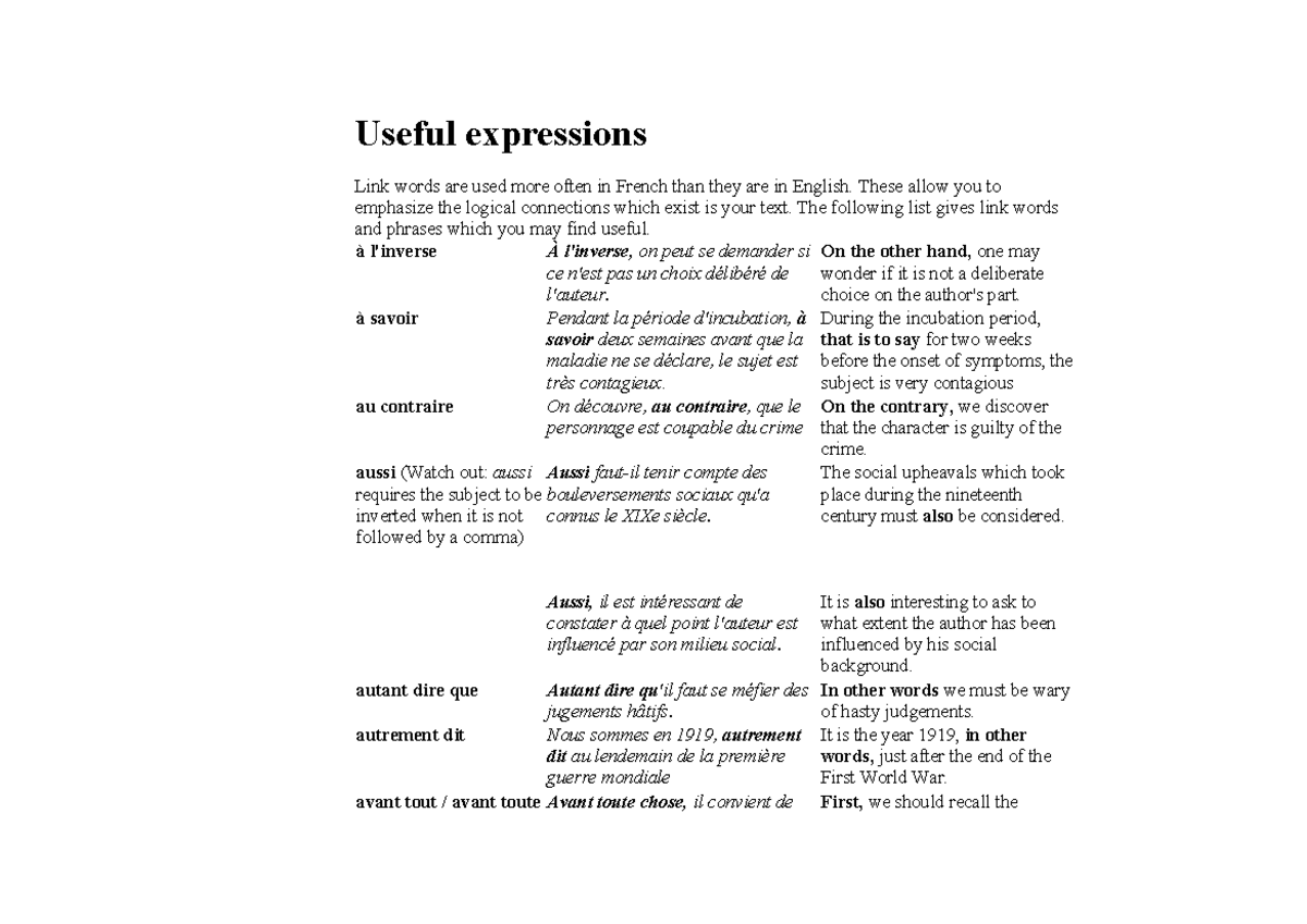 Useful expressions EFr - Useful expressions Link words are used more ...