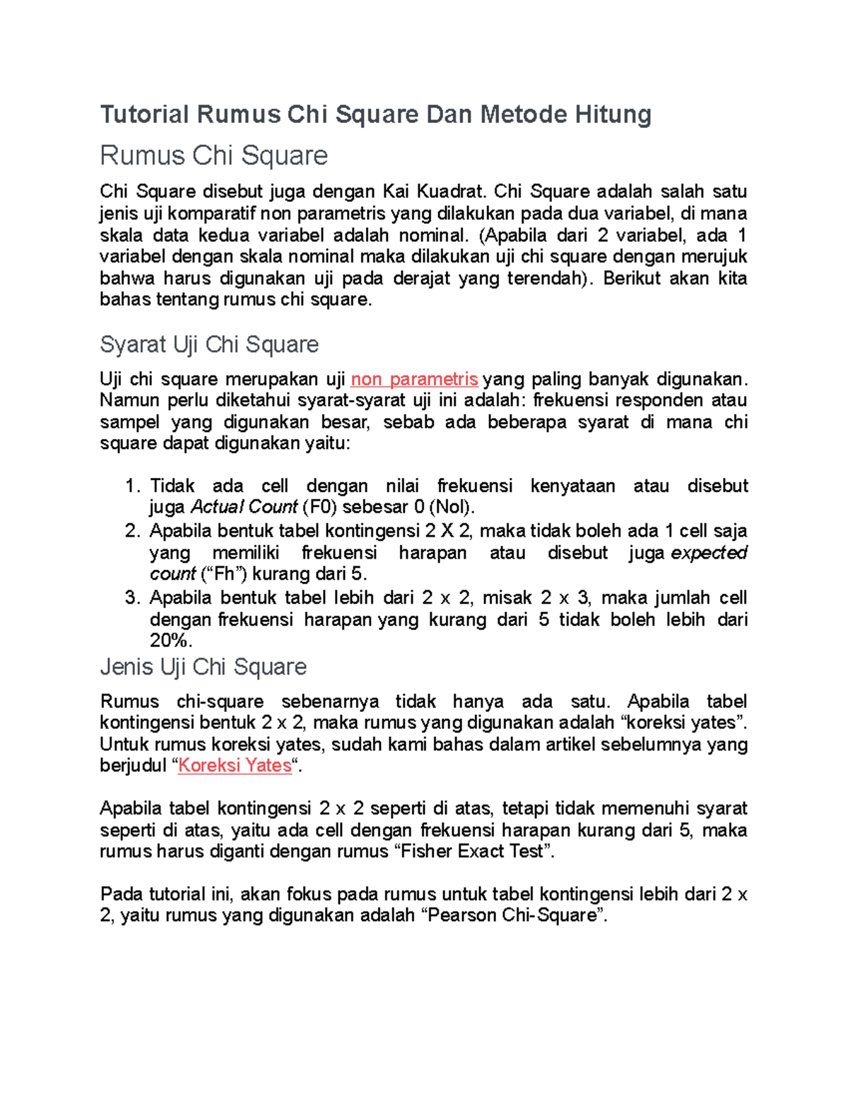 Tutorial Chi Square Rumus & Metode Hitung untuk Uji Statistik - Studocu