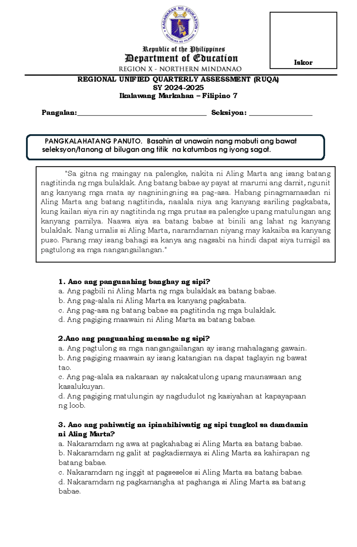 Filipino 7 Quarter 2 - very useful - REGIONAL UNIFIED QUARTERLY ...
