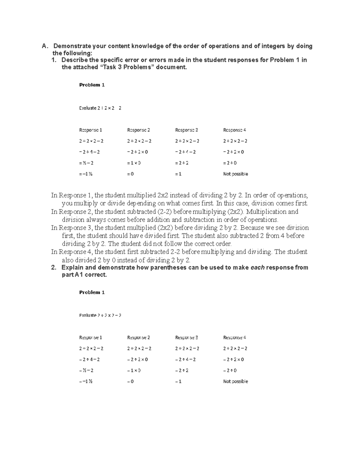 Task 3: Understanding Order of Operations & Integers Concepts - Studocu