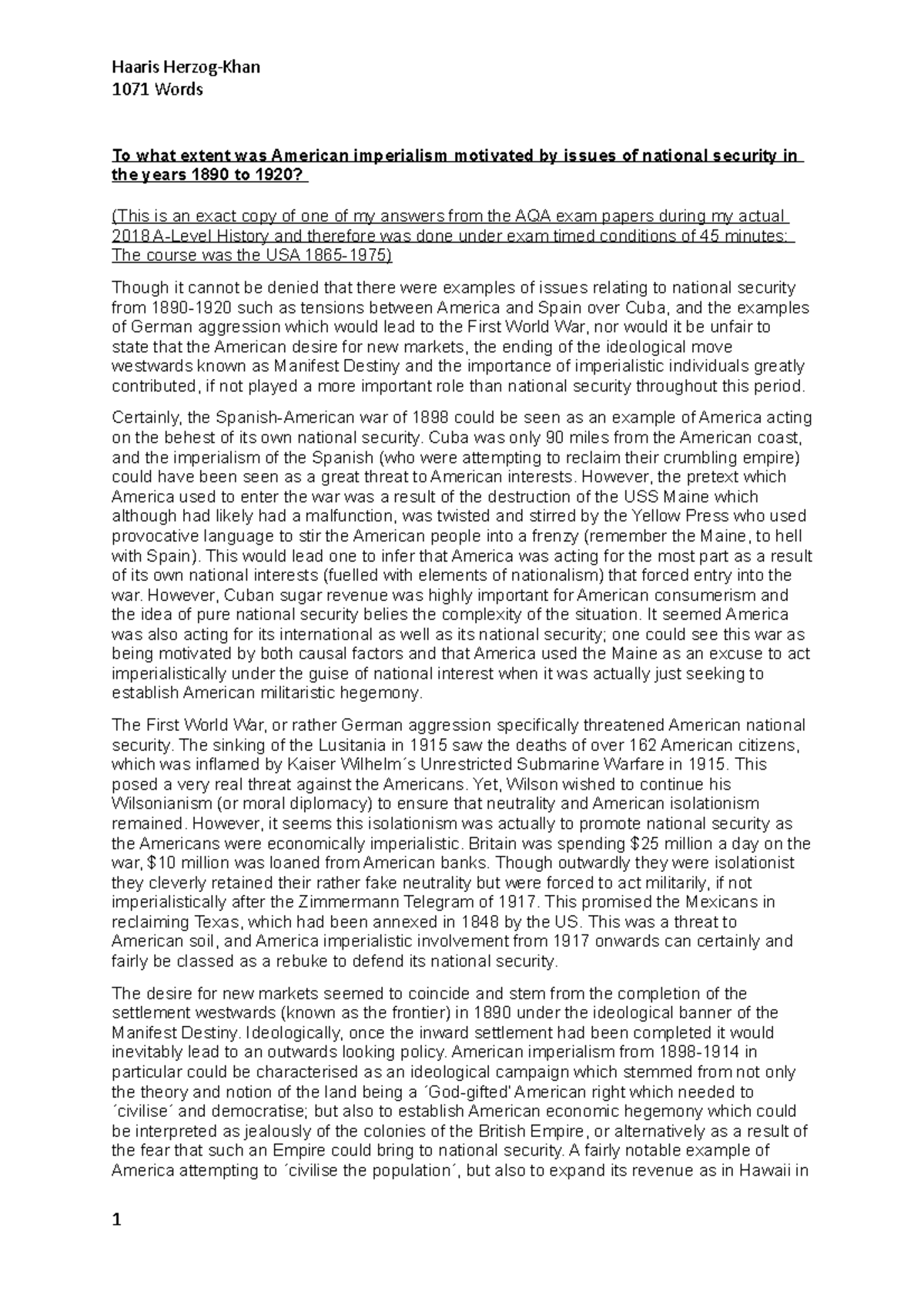 AQA A-Level History Essay: American Imperialism & National Security ...