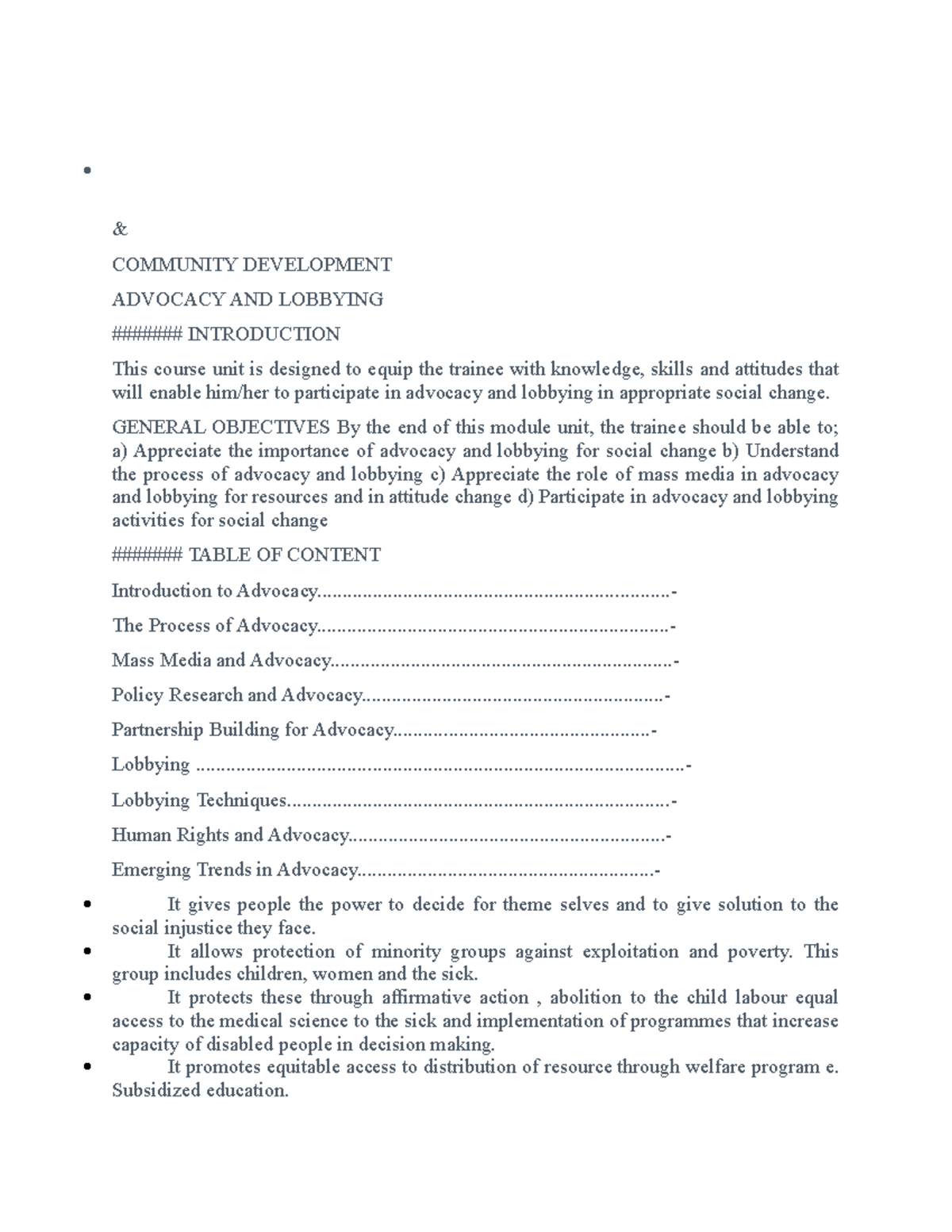 Advocancy AND Lobbying -01 - & COMMUNITY DEVELOPMENT ADVOCACY AND ...