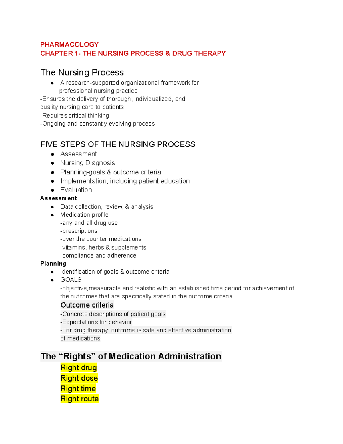 Pharm 101: Week 1 - Nursing Process & Drug Therapy Overview - Studocu